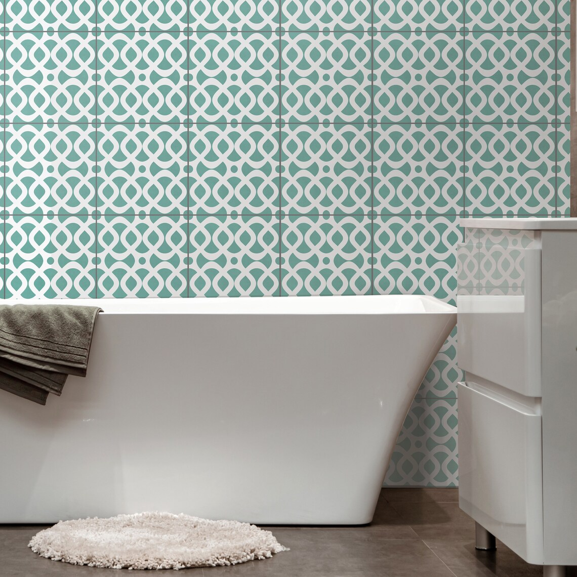 Green Sea Tile Stickers Geometric Tile Decal Mosaic Wall | Etsy