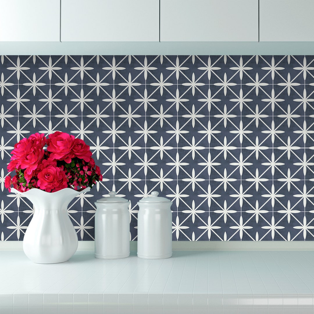 Fiori Blue Tile Stickers, Suitable Wall and Floor, Waterproof, Tile ...