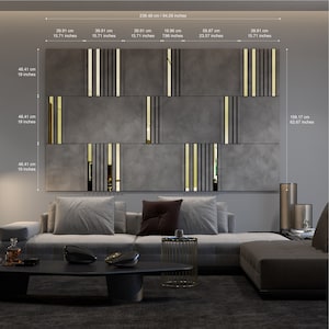 Modular Wall Panels Concrete and Gold Mirror, 3D Wall Panels, Modern ...