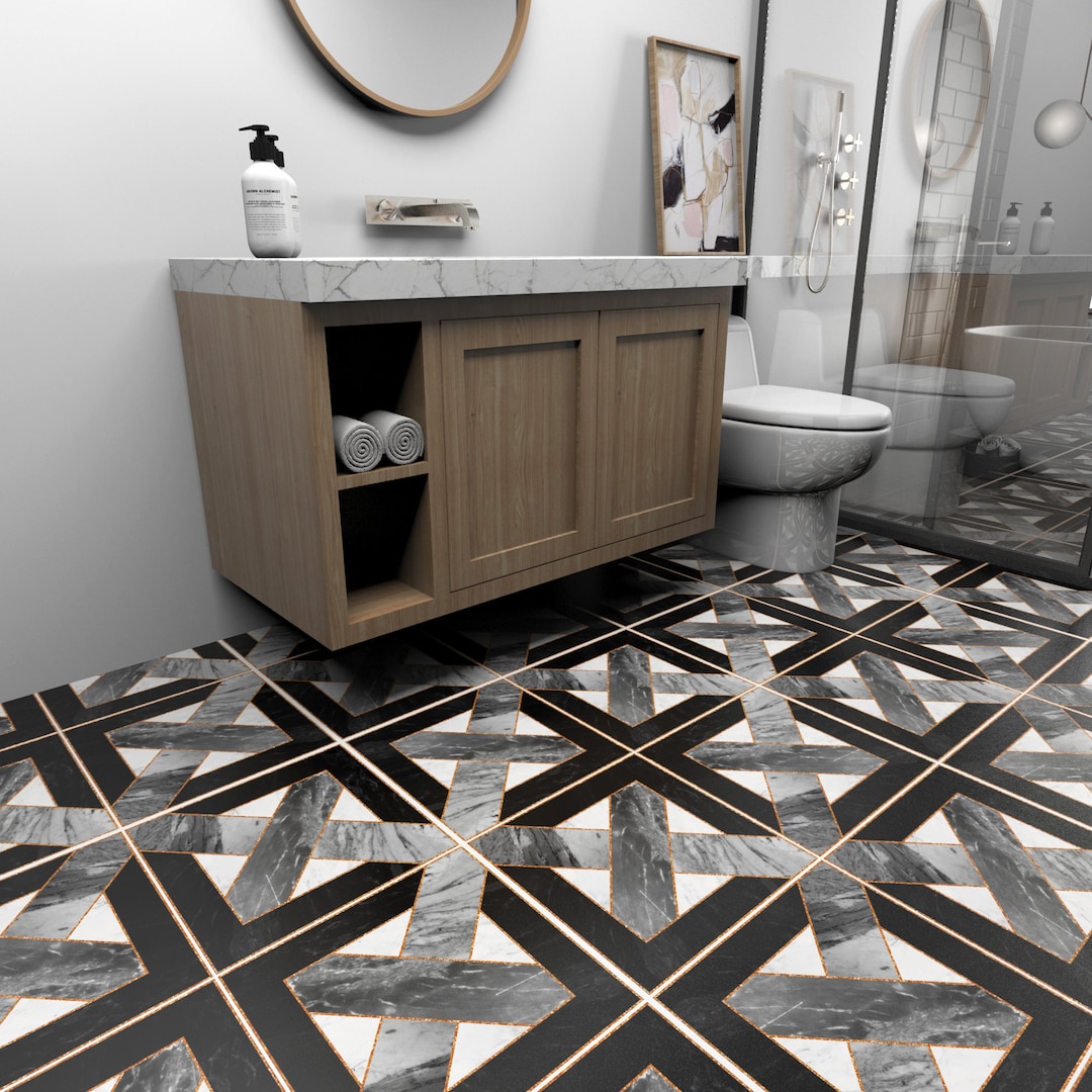 Dark Marble and Gold Tile Stickers, Suitable for Wall and Floor, Mosaic ...