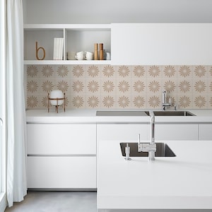 Soft Terracotta Tile Decals, Beige Boho Flower Tile Stickers, Peel ...