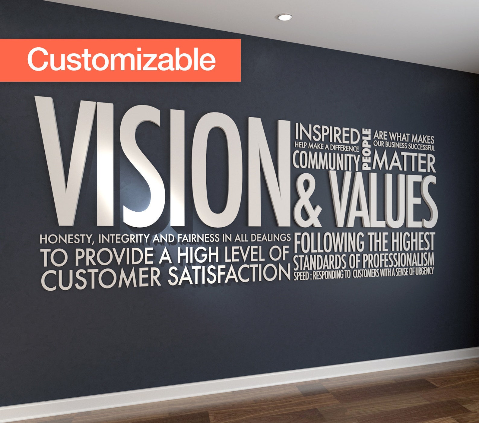 Vision & Values - 3D Letters - Office Wall Art - Wall Decal - Wall ...