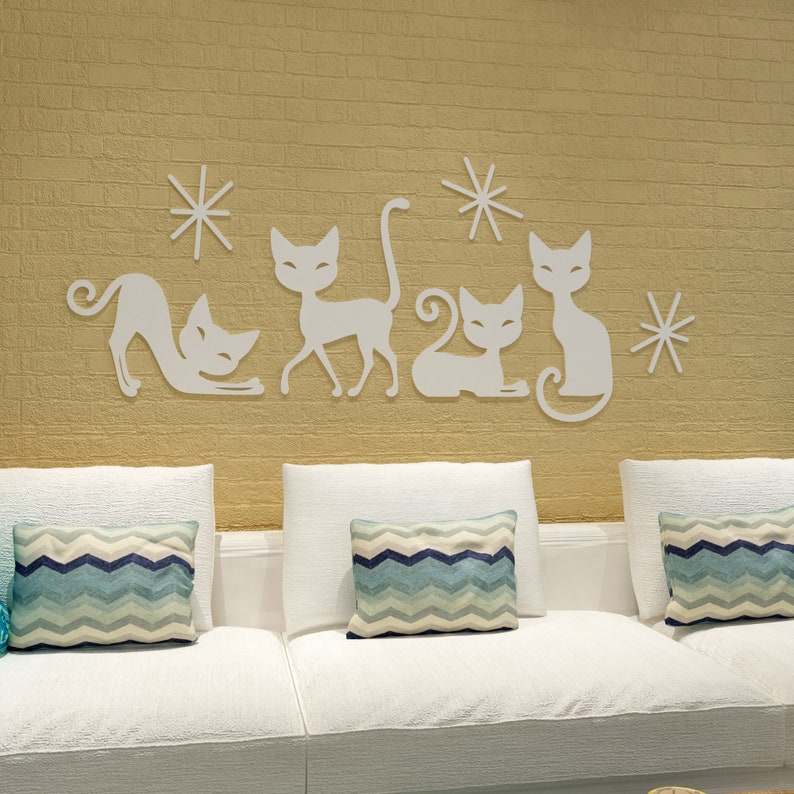 Mid Century Cats, Cat Lover Wall Art, Modern Cat Decor, Retro Wall ...