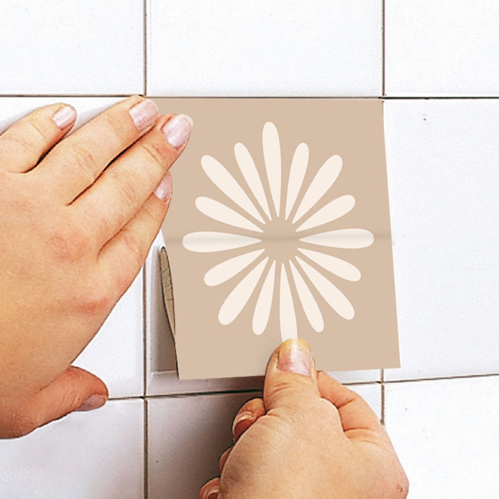 Beige Boho Flower Tile Stickers, Suitable for Wall and Floor, Peel ...