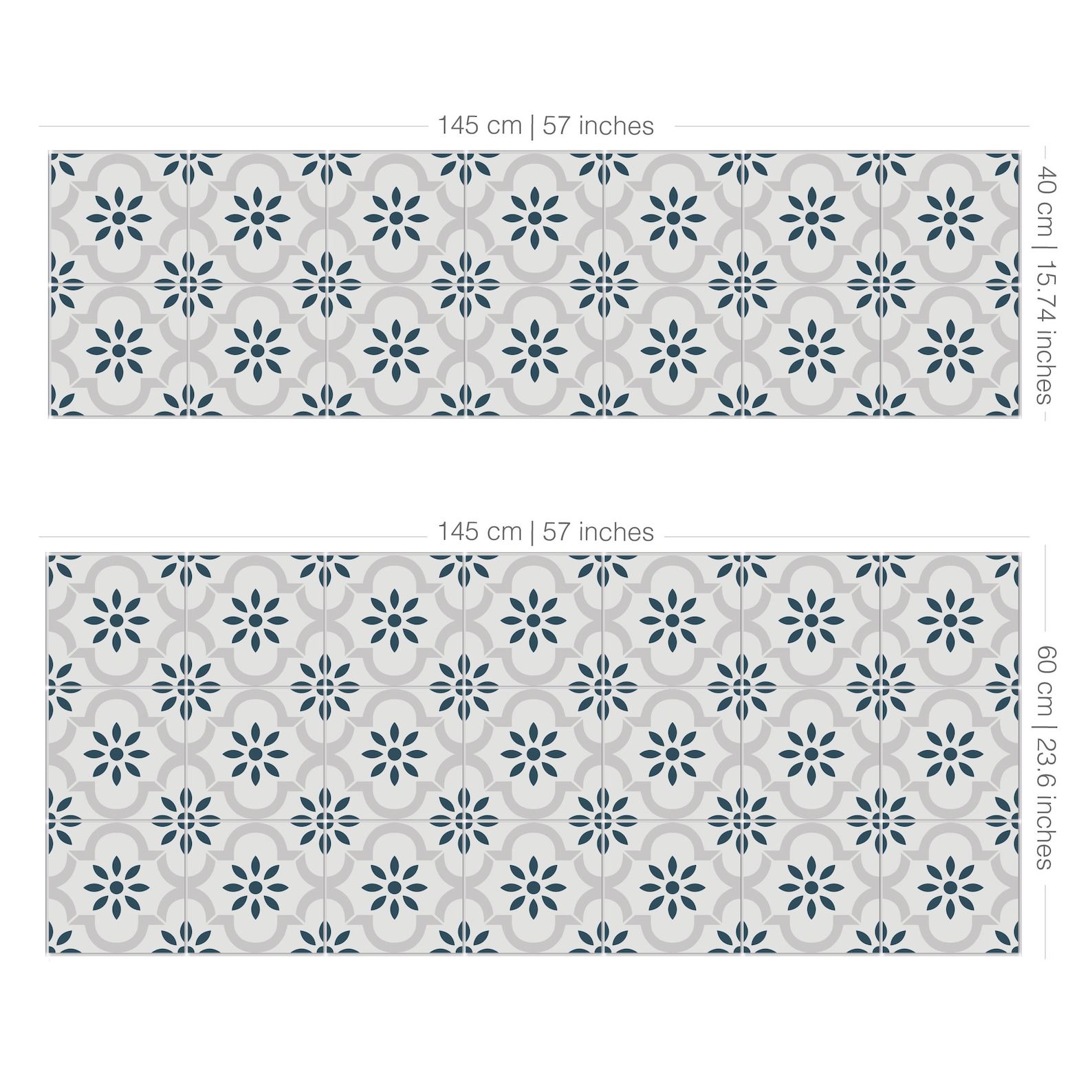 Kitchen Wall Decal - Grey Blue Flower Tile Backsplash - Crédence ...