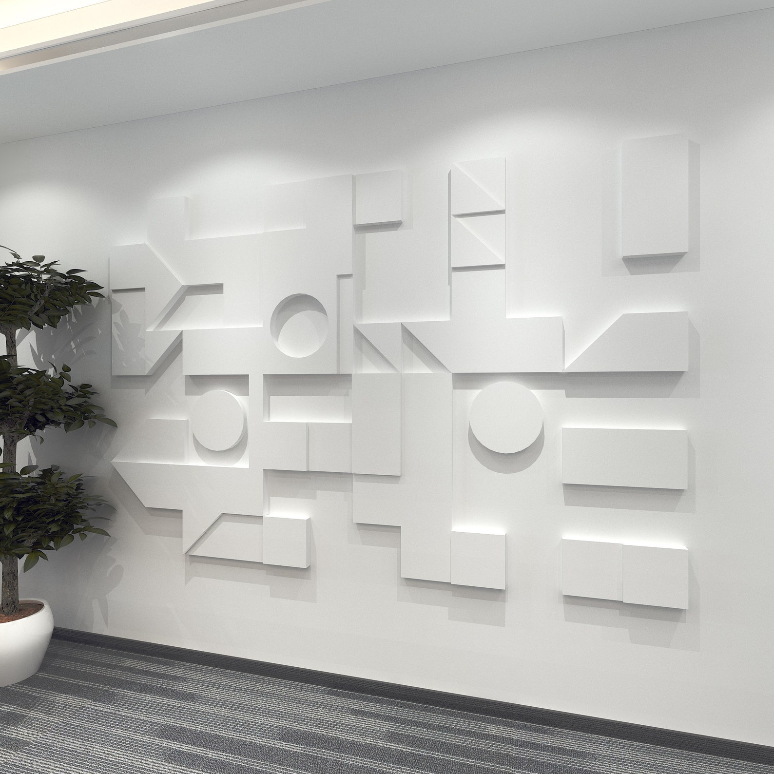 White 3D Extrusion Wall Decor, 3D Wall Art, Geometric Art, Wall Panels ...