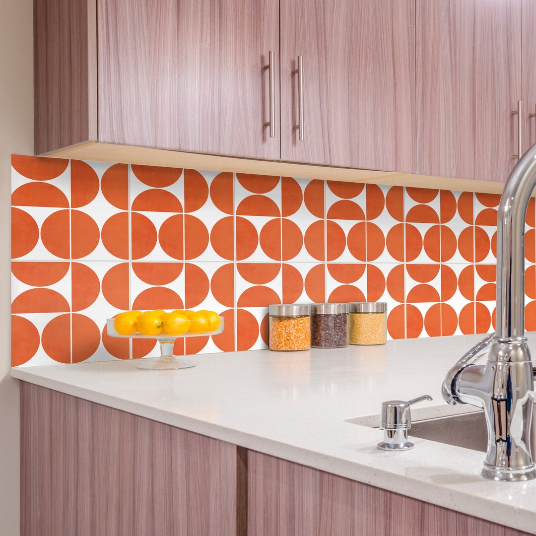 Orange Modern Circles Pattern Tile Stickers, Suitable Wall and Floor ...