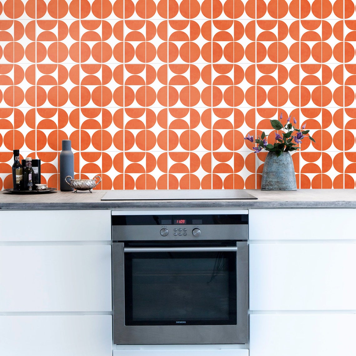 Orange Modern Circles Pattern Tile Stickers Suitable Wall and - Etsy