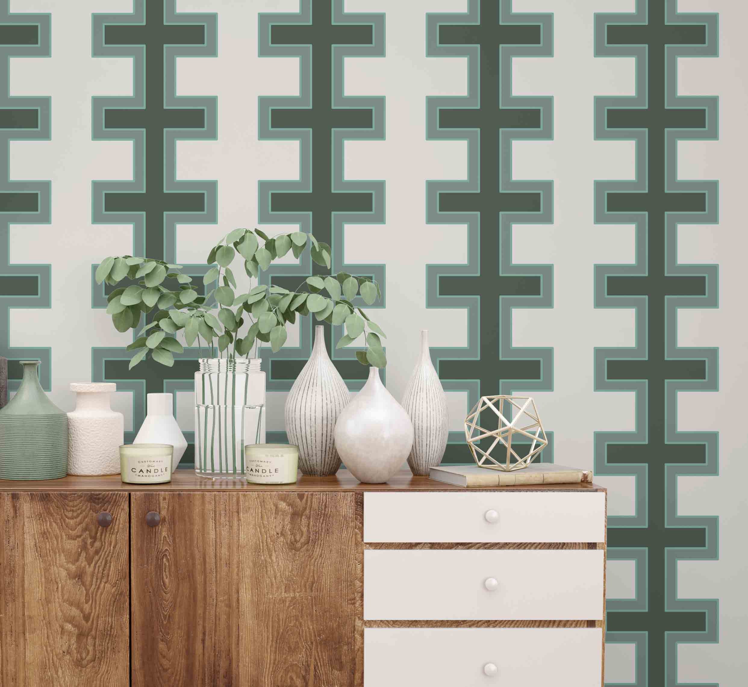 Mid Century Modern Mdm Wallpaper Green Olive Color Behang | Etsy