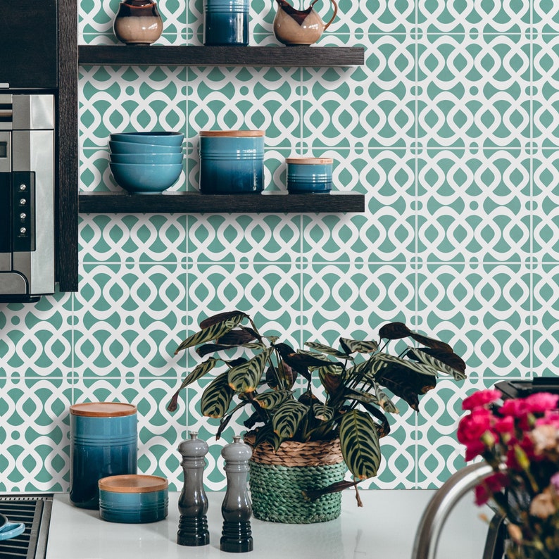 Green Sea Tile Stickers Geometric Tile Decal Mosaic Wall | Etsy