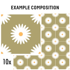 Daisies Flowers Tile Stickers, Olive Tile Decals, Self-adhesive, Retro ...
