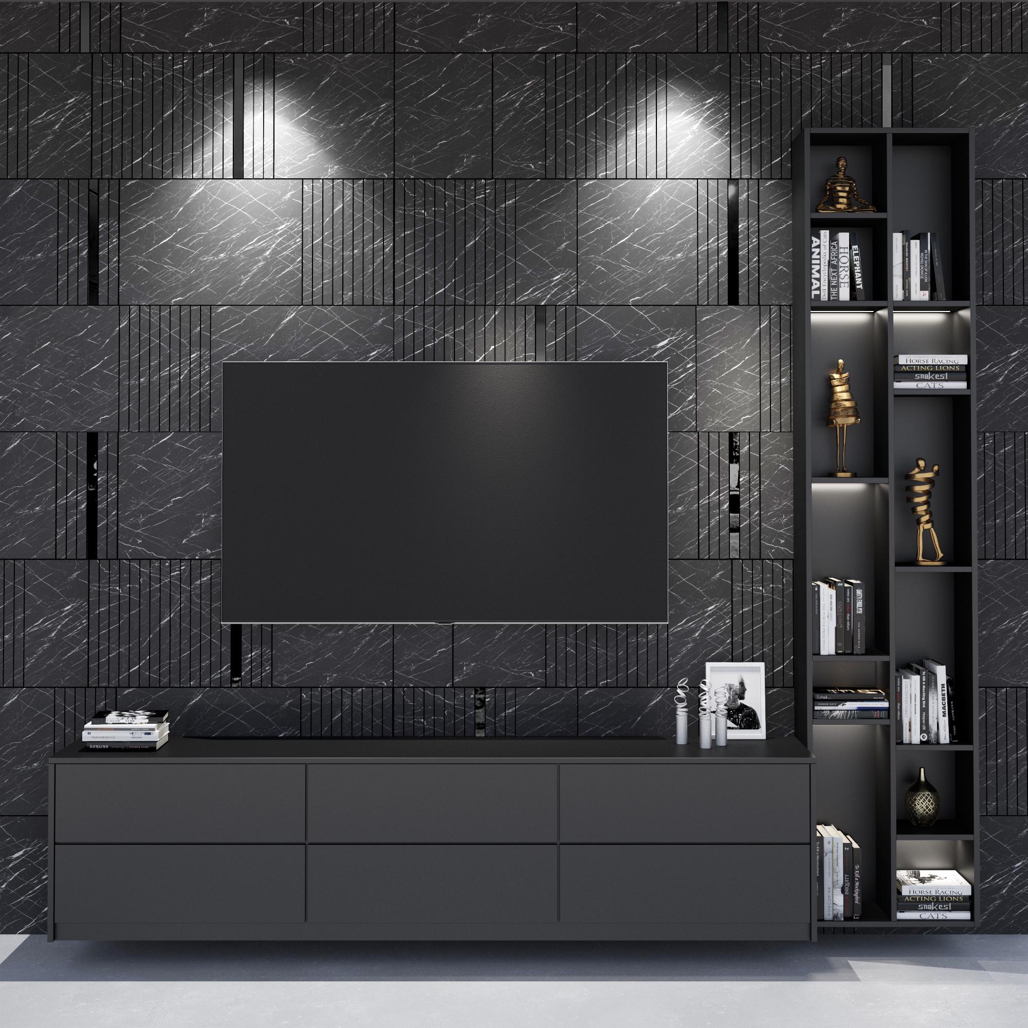 Dark Marble Imitation and Black Gloss, Black Stone Wall Panels, Accent ...