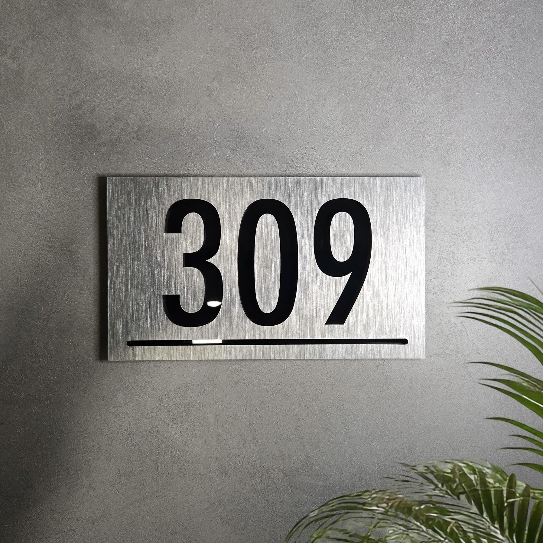Black and Silver Brush Number Plaque, Custom Door Sign, Room Number ...