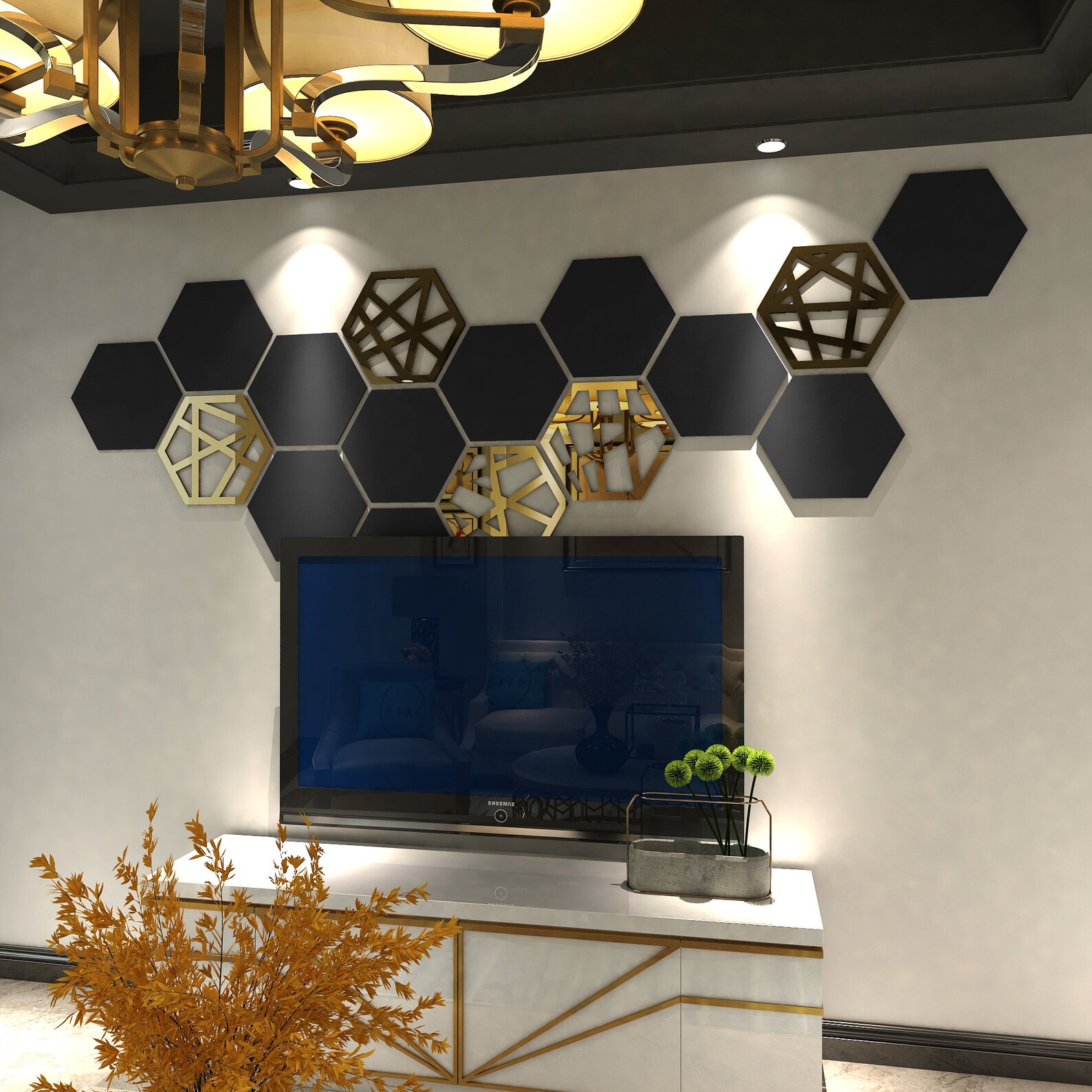 Hexagons Wall Panels, 3D Wall Decor, Polygon Wall Art, Honeycomb ...
