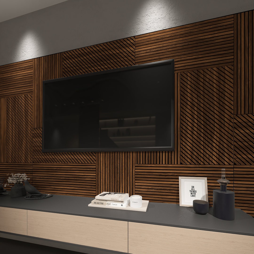 Dark Wood Slat Wall Panel, Accent Wall Panel, Decorative Wall Panels ...