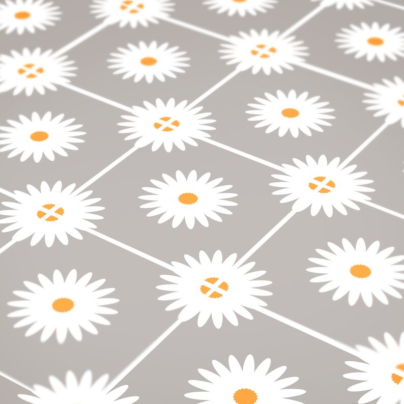 Light Grey Daisies Flowers Tile Stickers Pattern, Self-adhesive, Retro ...