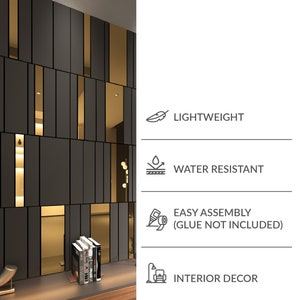 Dark Grey and Gold Mirror Decorative Panels, 3D Wall Panels, - Pack of ...