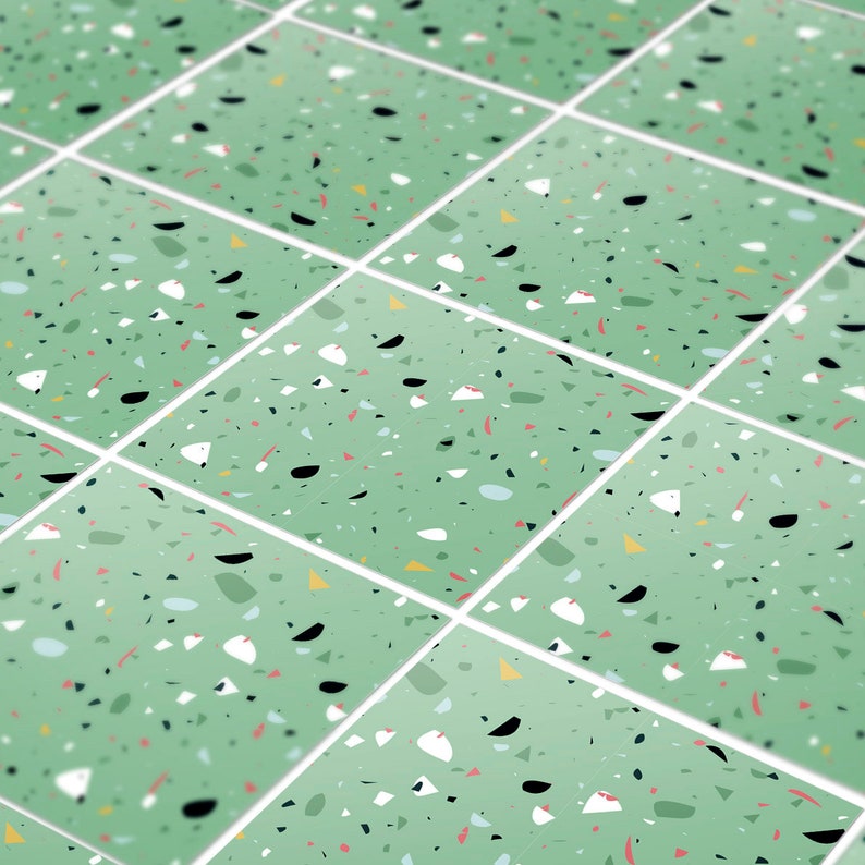 Green Terrazzo Tile Stickers, Peel & Stick, Tiles for Kitchen/bathroom ...