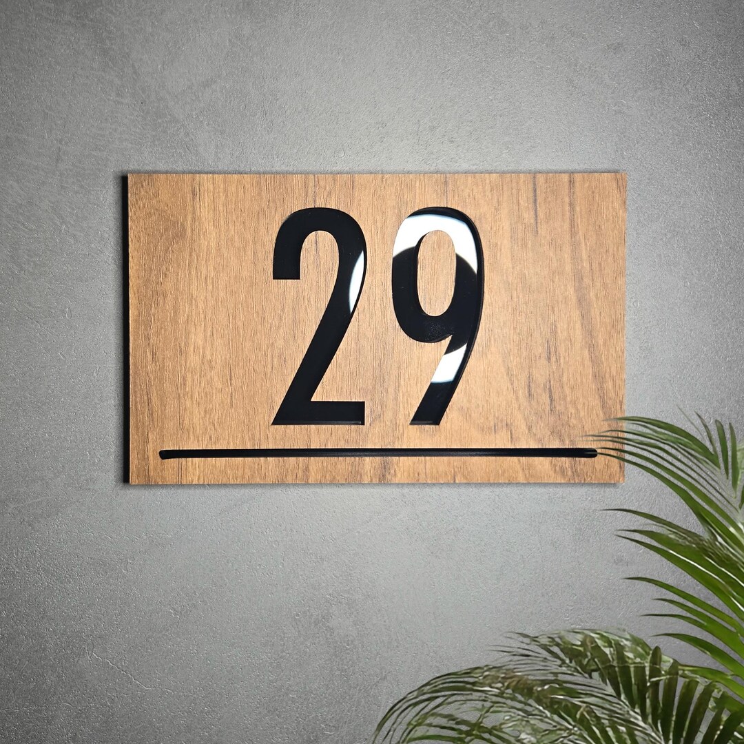 Dark Wood Door Sign With Black Acrylic, Custom Door Sign, Apartment ...