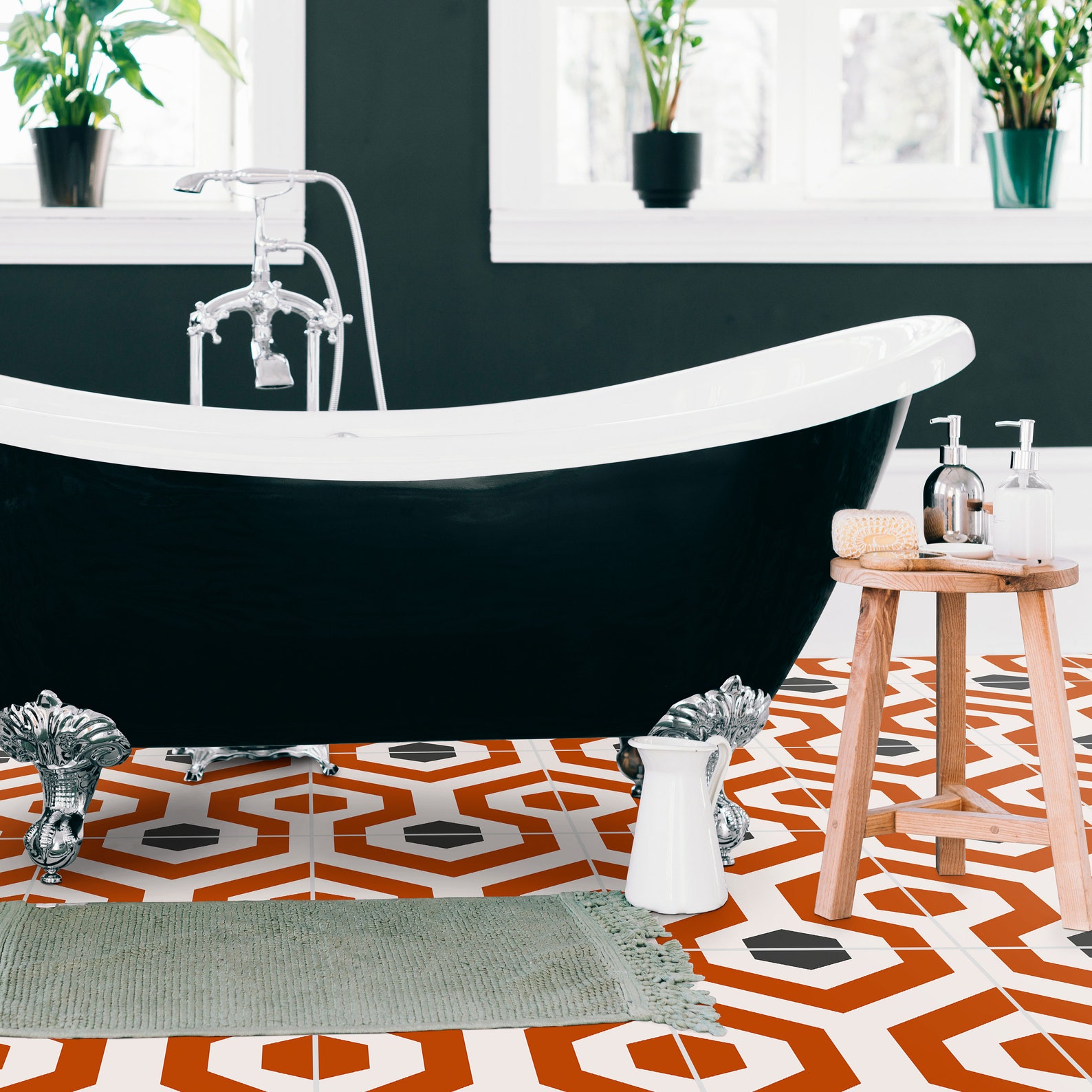 Geometric Vintage Hexagons Tile Stickers, Mid Century Tile Pattern ...