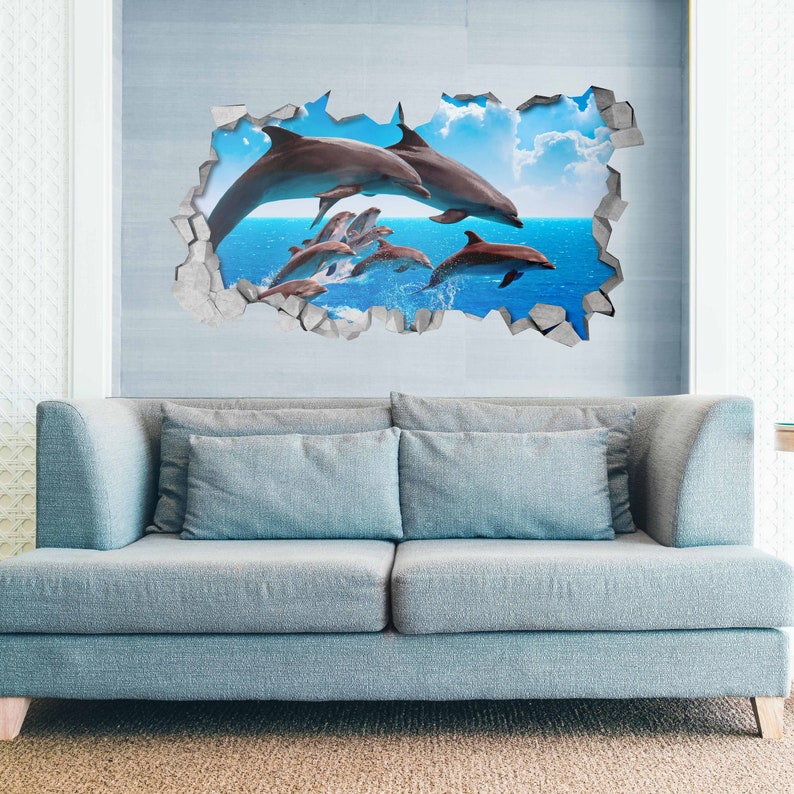 Dolphin Pod Kids Bedroom Wall Sticker 3d wall art | Etsy