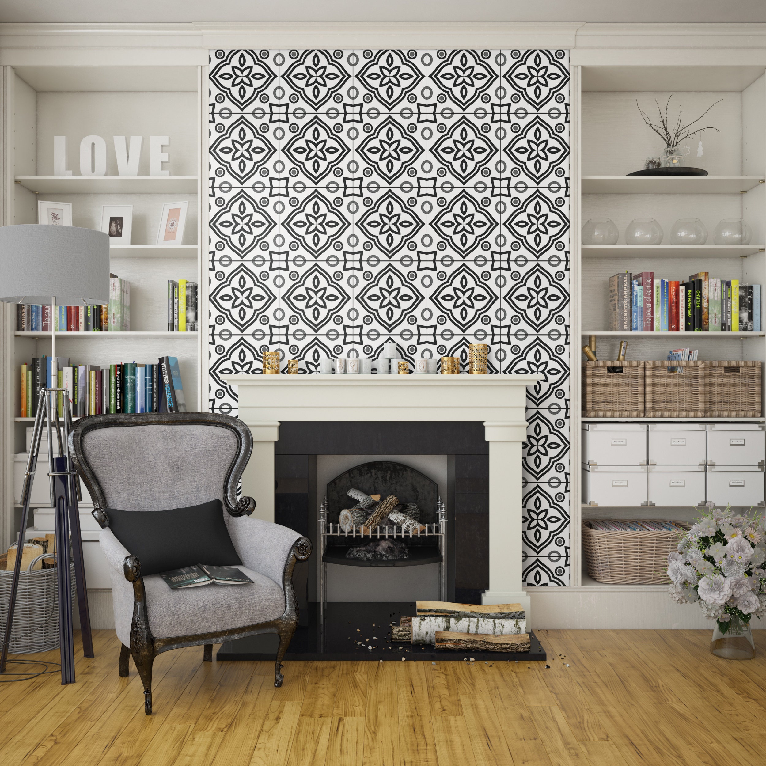 Floral Tile Stickers - Fireplace Decals - Carrelage - Fireplace Hearth ...
