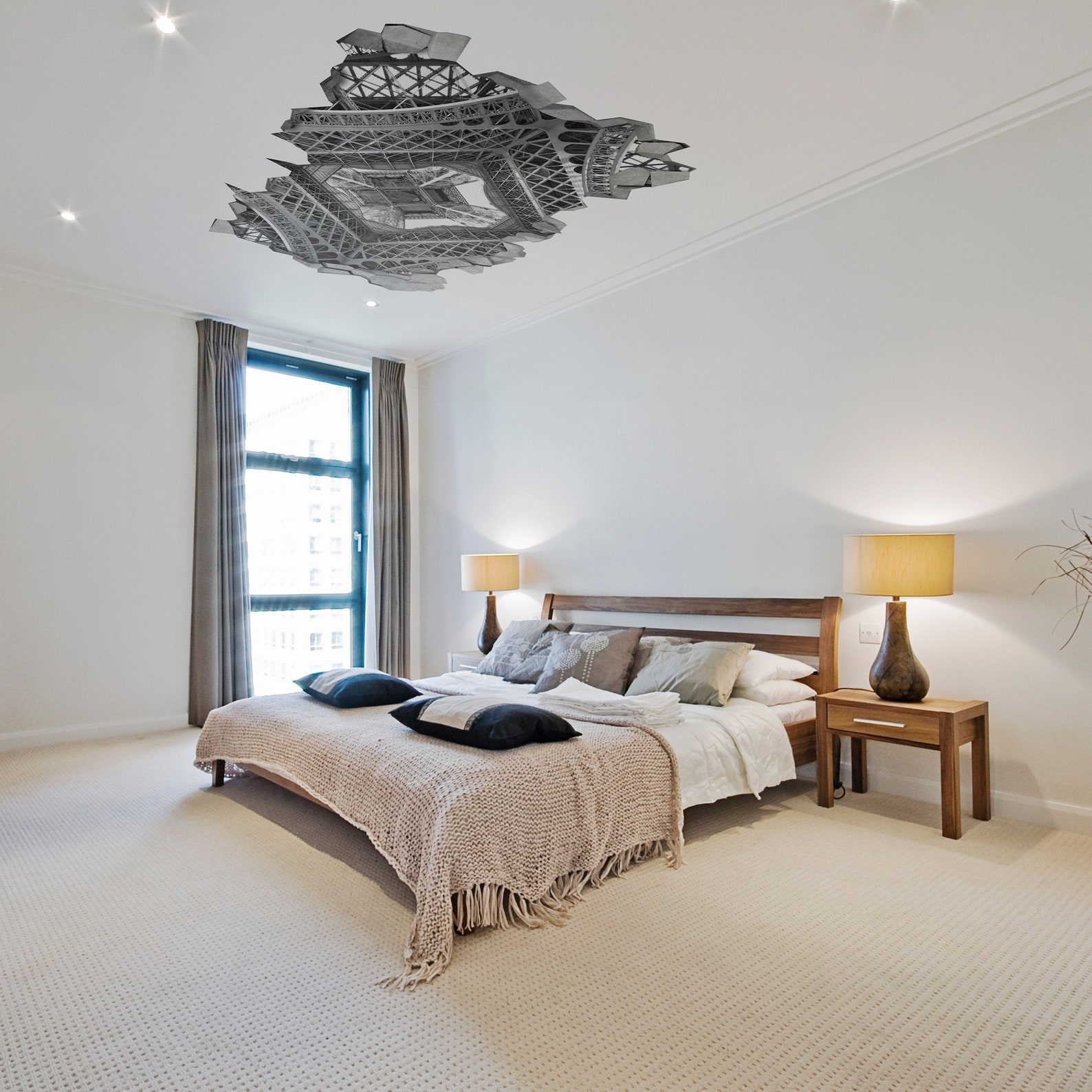 Eiffel Tower 3D Effect Ceiling - 3d Wallpaper - 3d Wall Decal - 3d ...