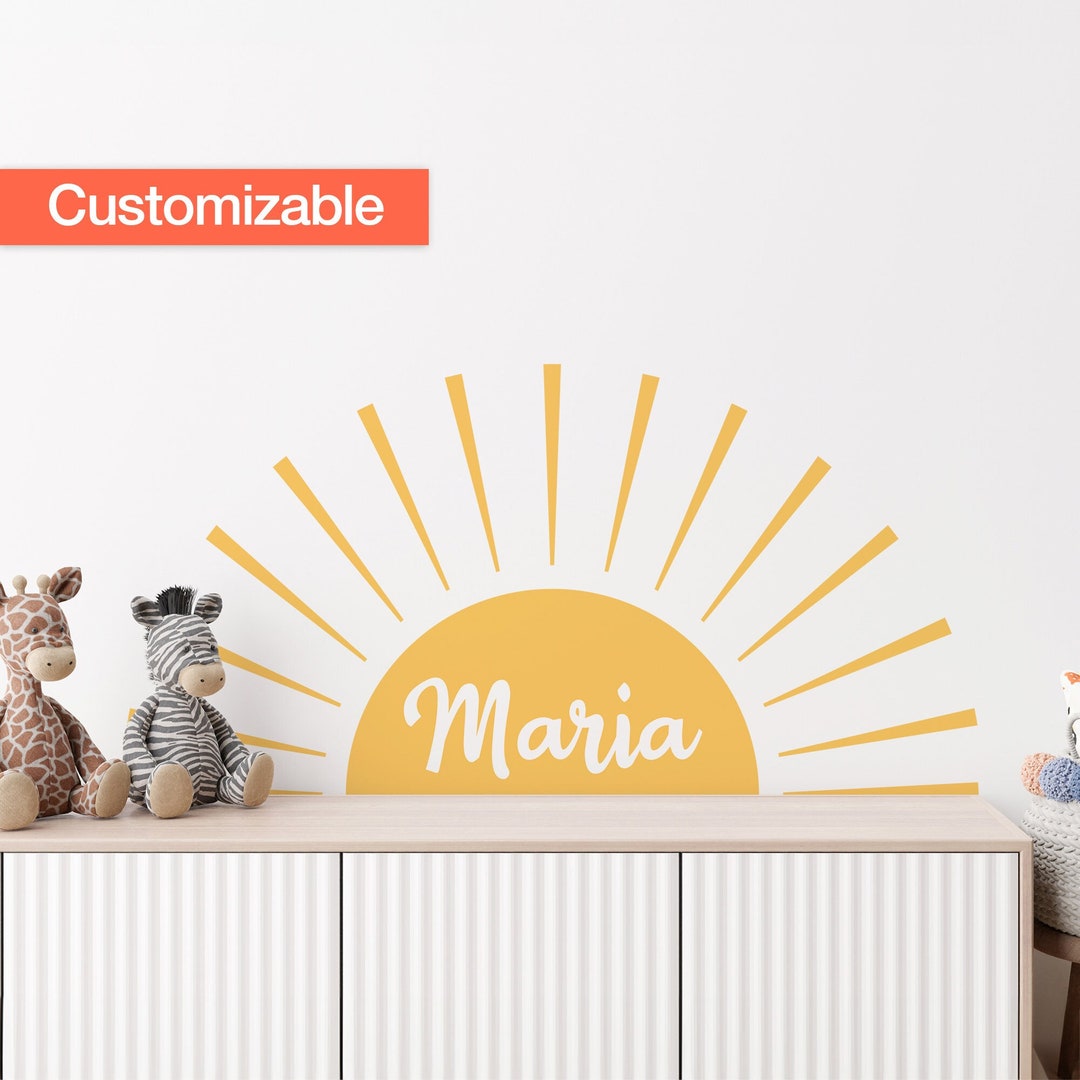 Rising Sun With Custom Name Wall Decal, Half Sun, Scandinavian Nursery ...