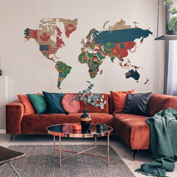 World Map Vinyl Sticker Retro - Waterproof Decal For Cars, Laptops ...