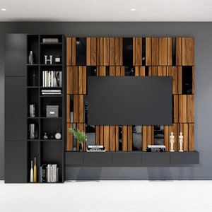 Dark Wood and Black Gloss Decorative Panels, Accent Feature Wall Design ...