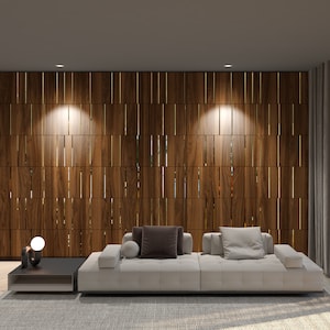 Dark Wood Imitation and Gold Mirror Decorative Panels, 3D Wall Panels ...