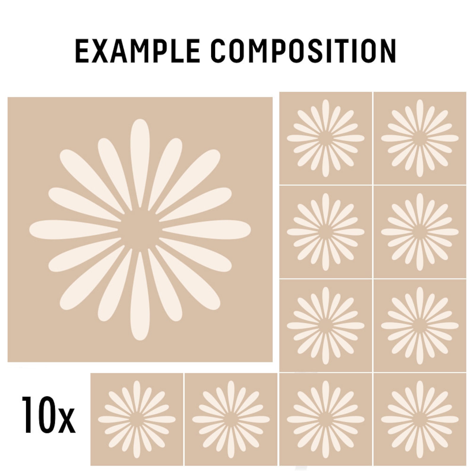 Beige Boho Flower Tile Stickers, Suitable for Wall and Floor, Peel ...