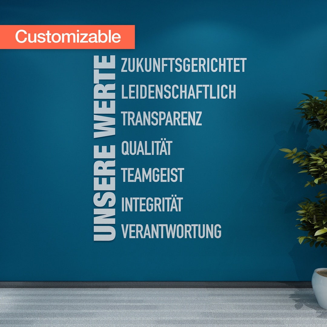 Unsere Werte, German, Deutsche Office Wall Art, Große Büro ...