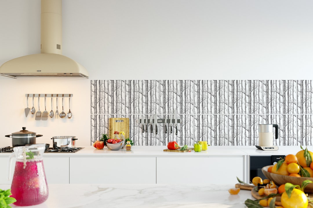 Kitchen Backsplash Peel and Stick Roll, Birch Tree, Birch Forest - SKU ...