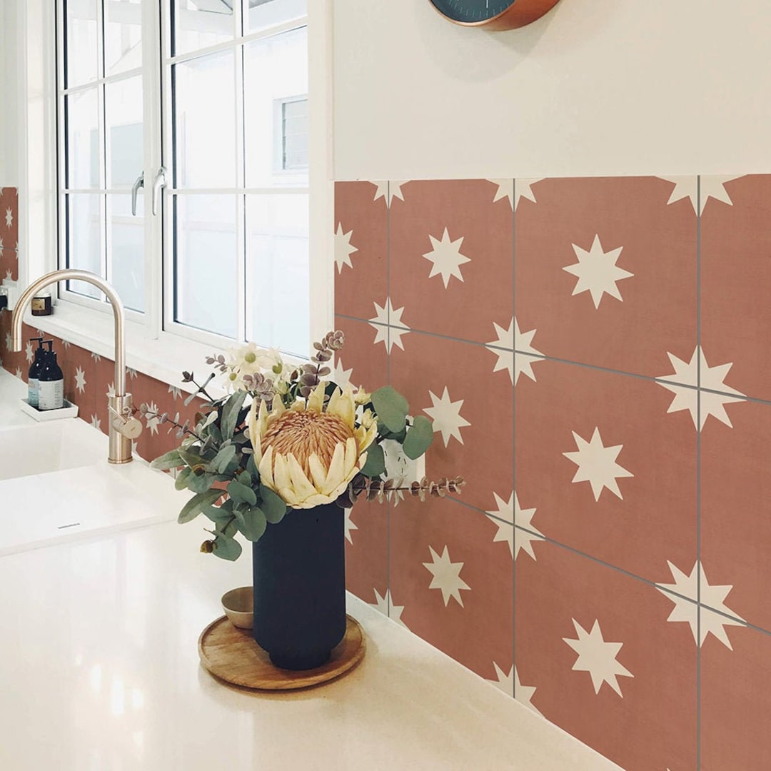 Red Earth Stars Tile Stickers, Suitable for Wall and Floor, Peel ...