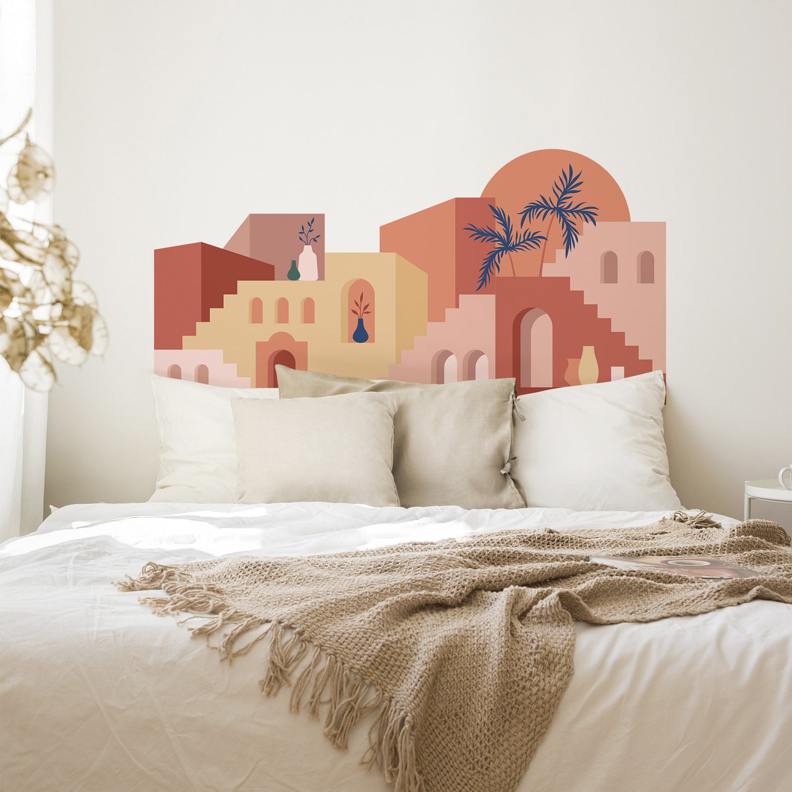 Boho Houses Wall Decal, Boho Stairs Abstract, Big Pastel City Houses ...