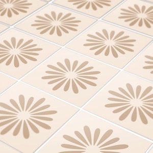 Soft Terracotta Tile Decals, Beige Boho Flower Tile Stickers, Peel ...