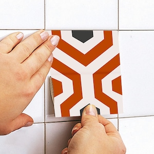 Geometric Vintage Hexagons Tile Stickers, Mid Century Tile Pattern ...