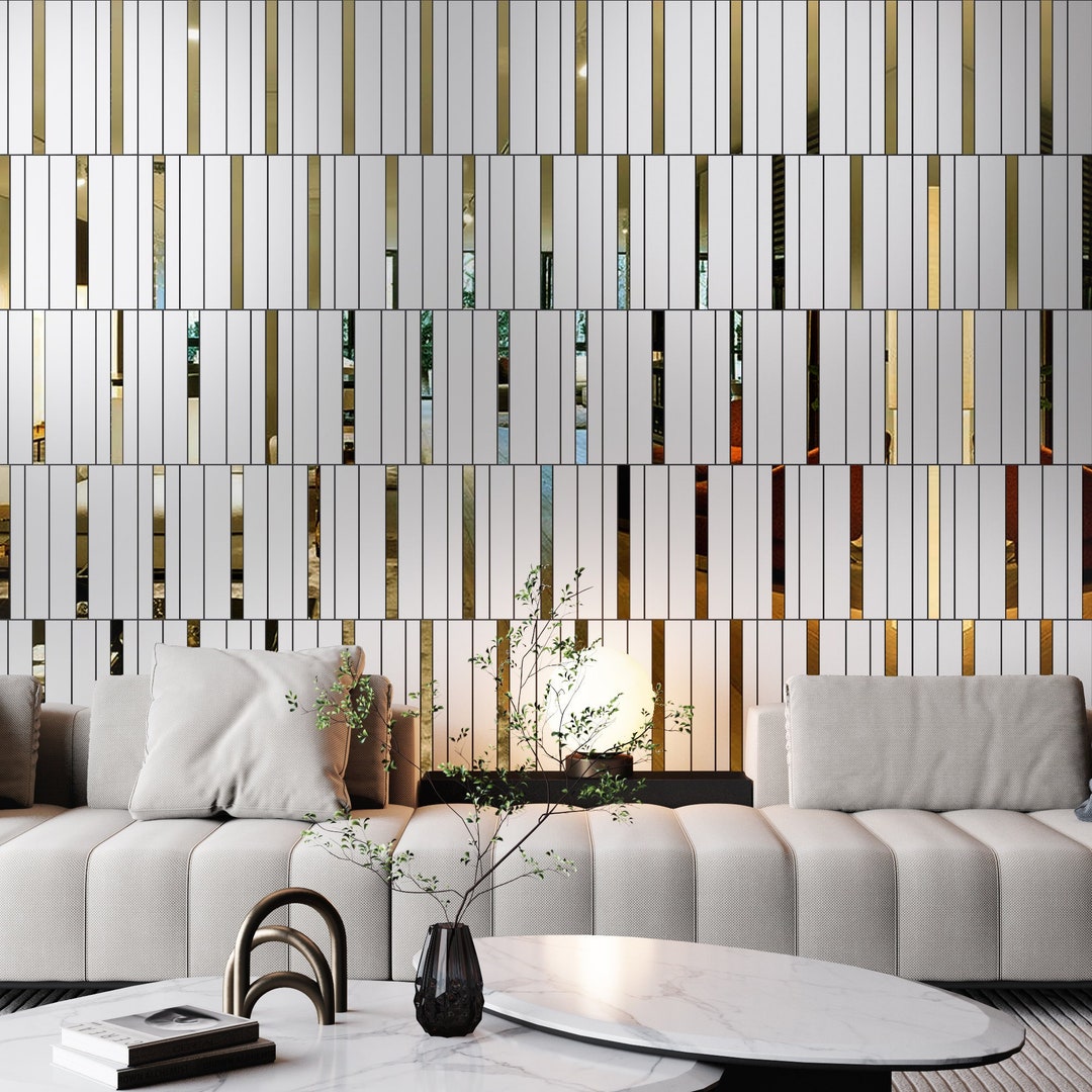 White and Gold Mirror Decorative Panels, 3D Wall Panels, Easy ...