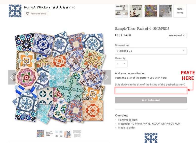 Sample Tiles Stickers Pack of 4 SKU:SMPL - Etsy