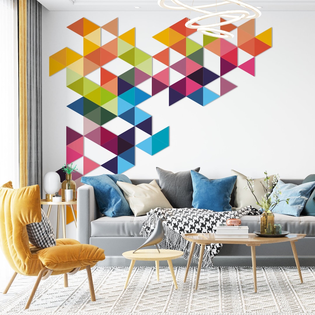Colorful Triangles 3D Wall Decor, Rainbow Watercolor Triangles, Mid ...