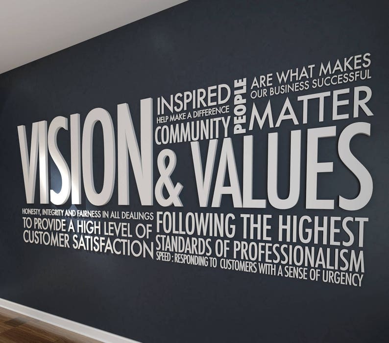 Vision & Values - 3D Letters - Office Wall Art - Wall Decal - Wall ...
