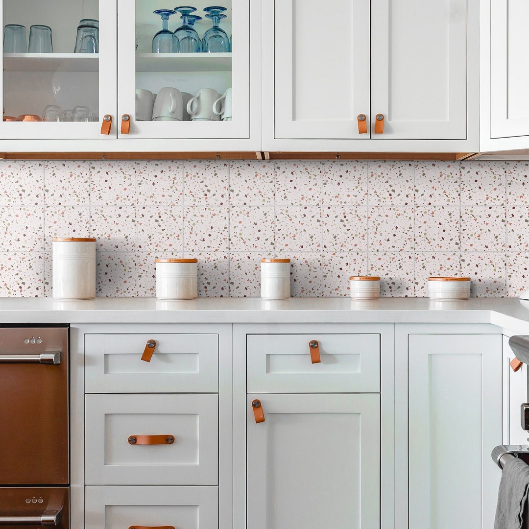 Red White Terrazzo Tile Stickers, Peel & Stick, Tiles for Kitchen ...