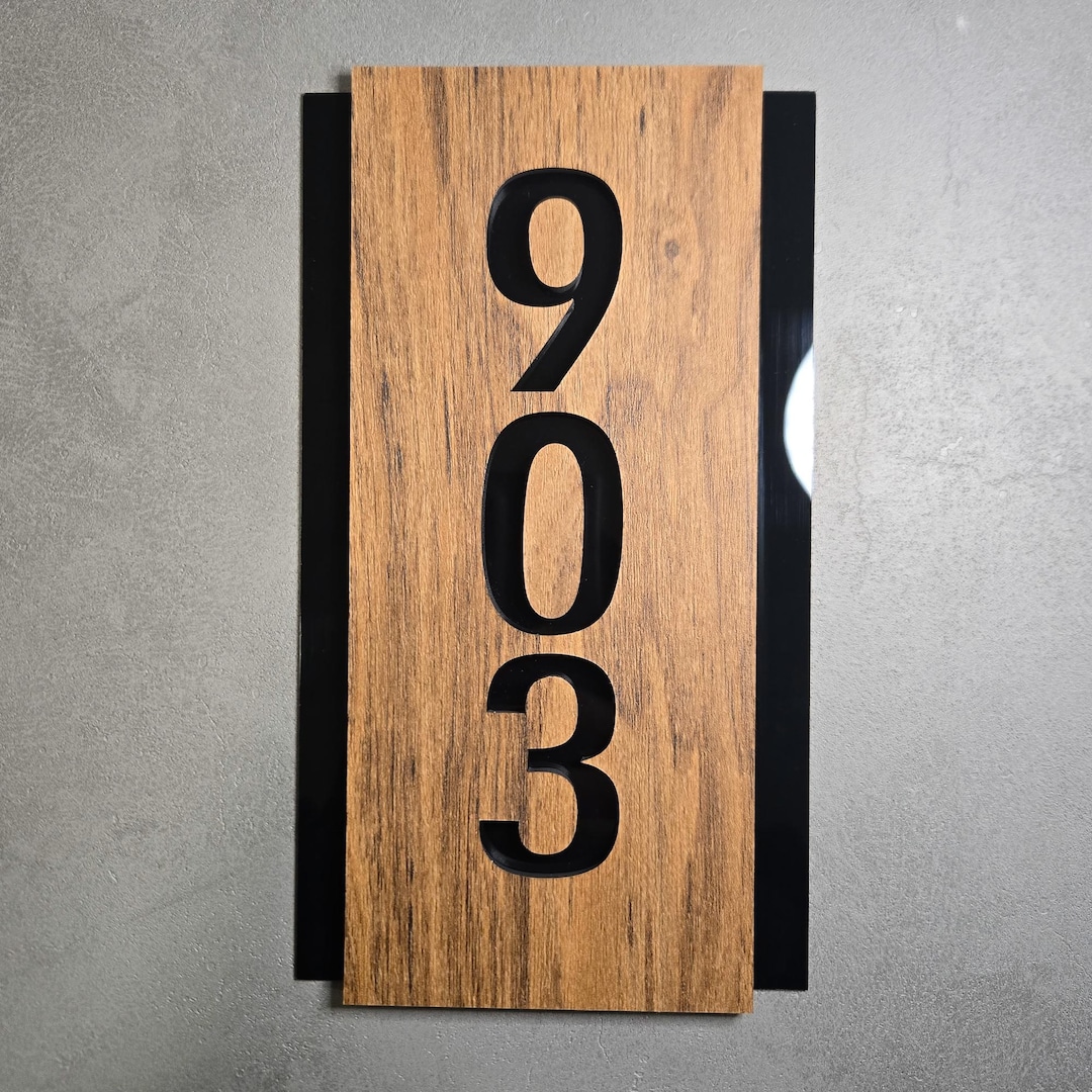 Dark Wood Door Sign With Black Acrylic, Custom Door Sign, Property ...