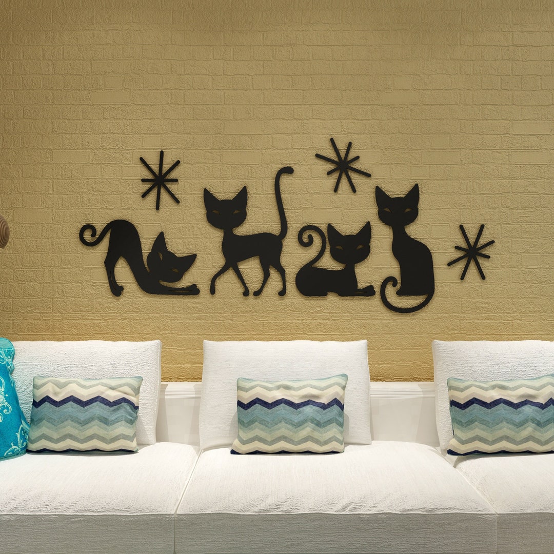 Mid Century Modern Cats, Cat Lover Wall Art, Atomic Cat, Retro Wall ...