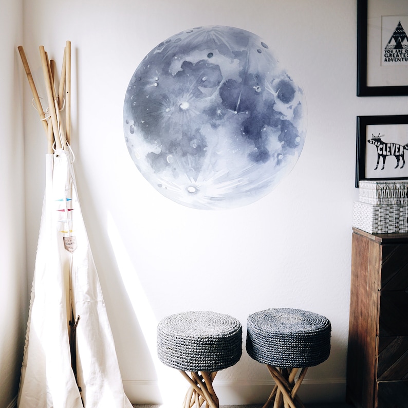 Blue Gray Moon Full Moon Wall Decal Children Wall Stickers | Etsy