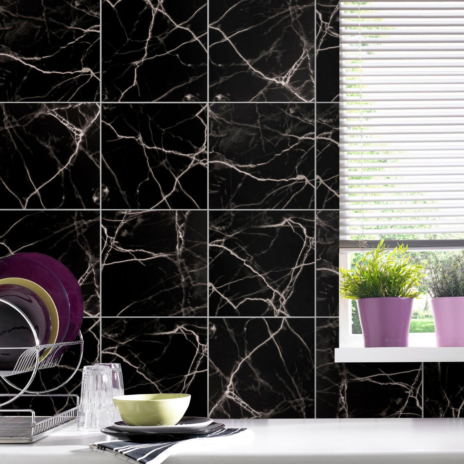 Black Marble Tile Sticker Black Granite Tile Sticker | Etsy