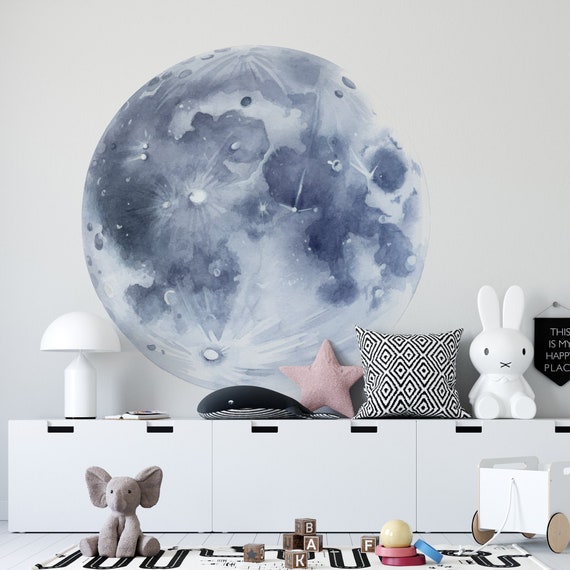 Blue Gray Moon Full Moon Wall Decal Children Wall Stickers | Etsy