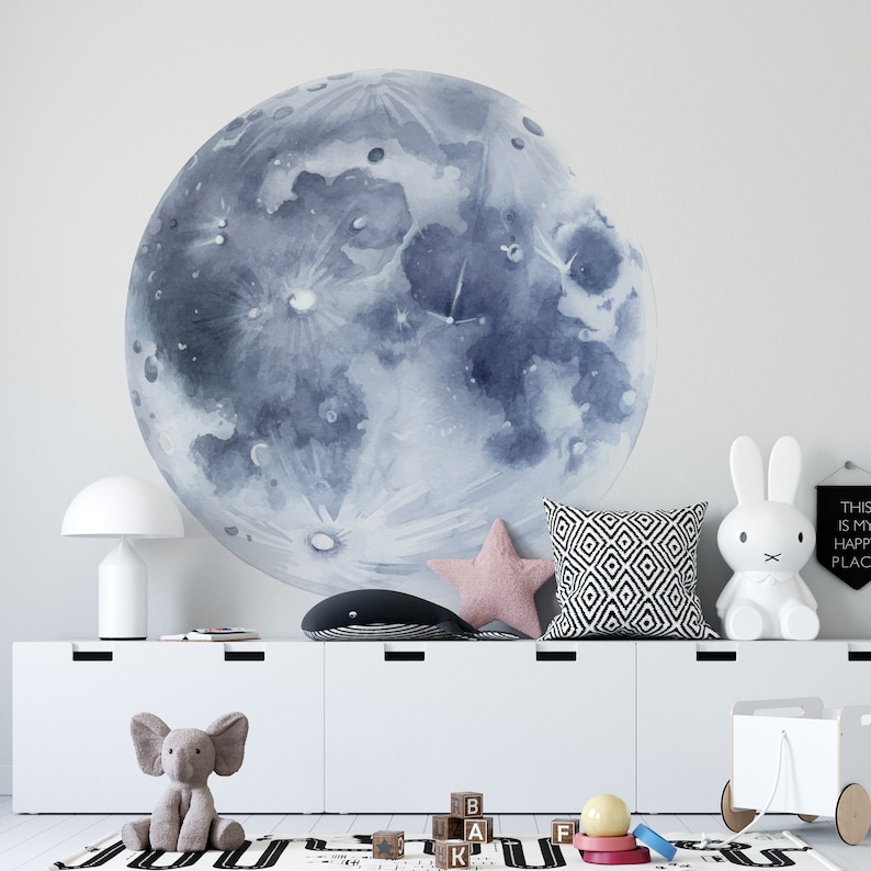 Blue Gray Moon Full Moon Wall Decal Children Wall Stickers | Etsy