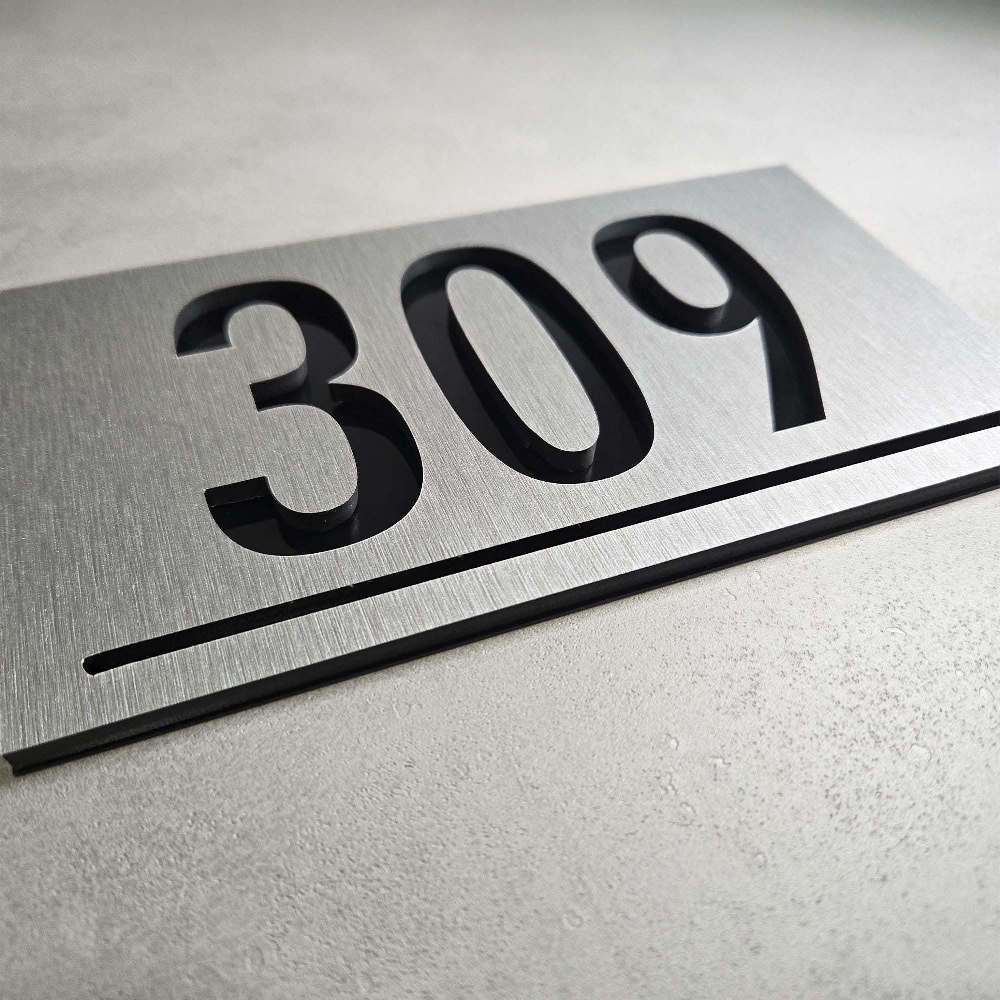 Black and Silver Brush Number Plaque, Custom Door Sign, Room Number ...